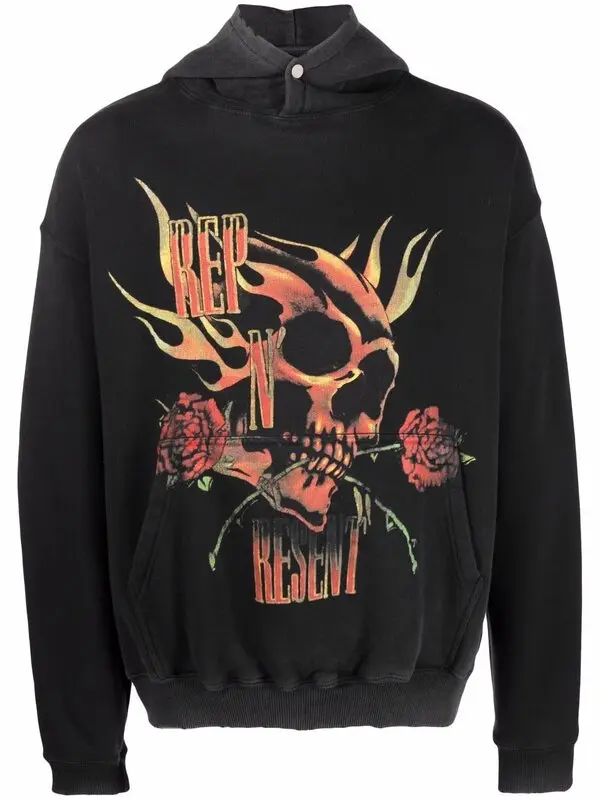 REPRESENT Skull Print Cotton Hoodie