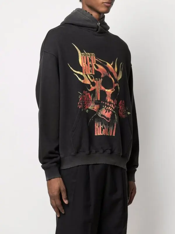 REPRESENT Skull Print Cotton Hoodie