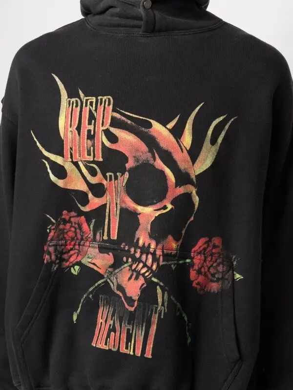 REPRESENT Skull Print Cotton Hoodie