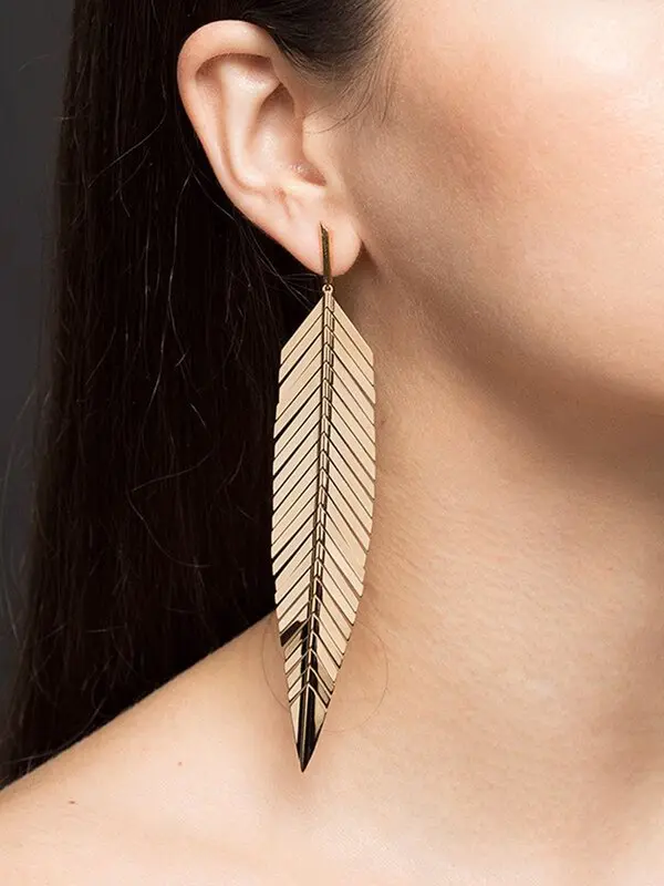 CADAR 18kt Rose Feather Drop Earrings - Gold