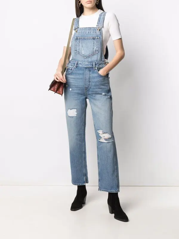 GANNI Distressed Denim Dungarees