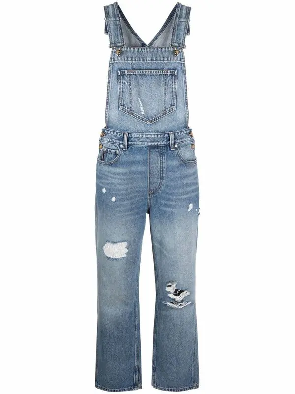 GANNI Distressed Denim Dungarees