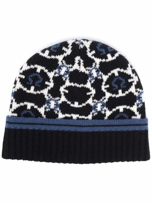 Ferragamo Gancini Intarsia-Knit Beanie Hat - Black  display picture 1