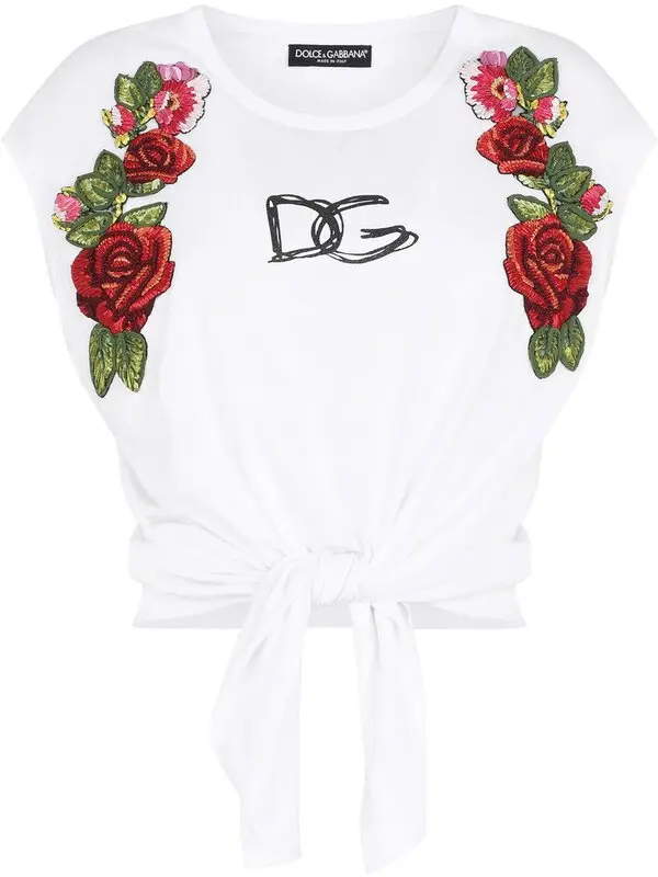 Dolce & Gabbana Floral-appliqué Logo Crop Top - White