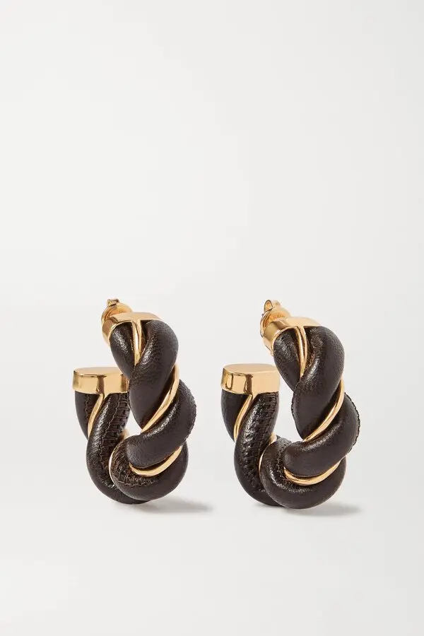 Bottega Veneta Gold-tone And Leather Hoop Earrings