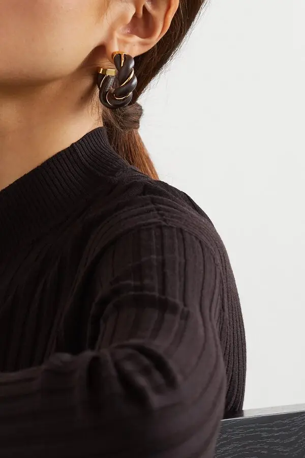 Bottega Veneta Gold-tone And Leather Hoop Earrings