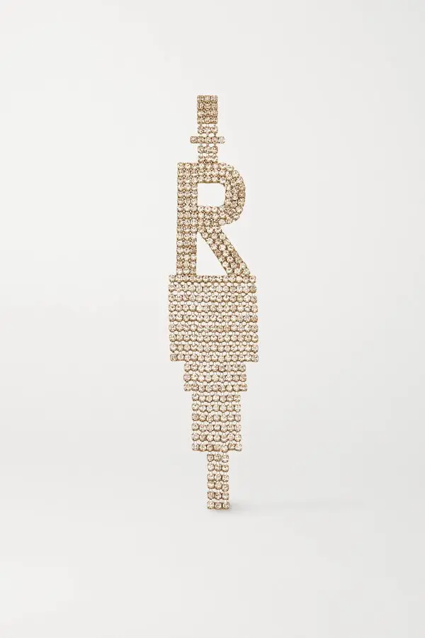 Retrofete Alphabet Rhodium-plated Crystal Single Earring - Gold