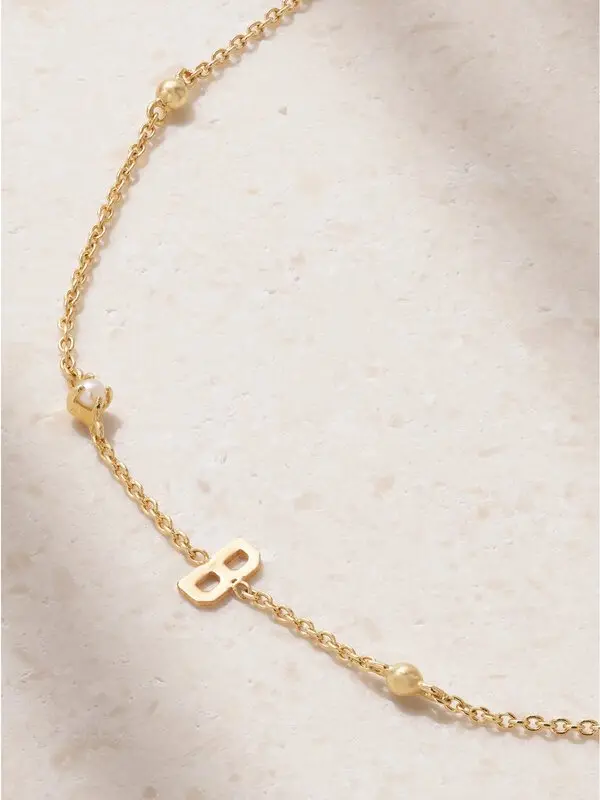 STONE AND STRAND Initial 14-karat Pearl Bracelet