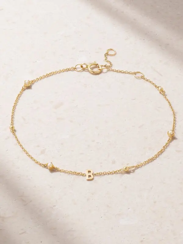 STONE AND STRAND Initial 14-karat Pearl Bracelet