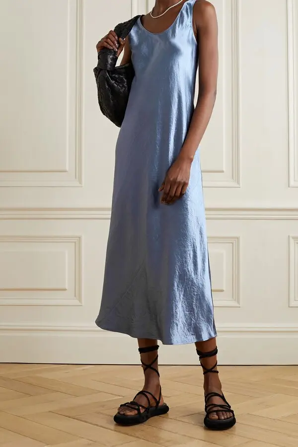 max mara leisure talete satin midi dress Max Mara Leisure Talete Washed-Satin Midi Dress In Blue - 50% Off