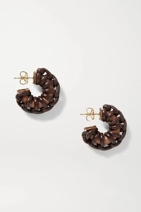 Bottega Veneta Leather, Wood And Gold-tone Earrings