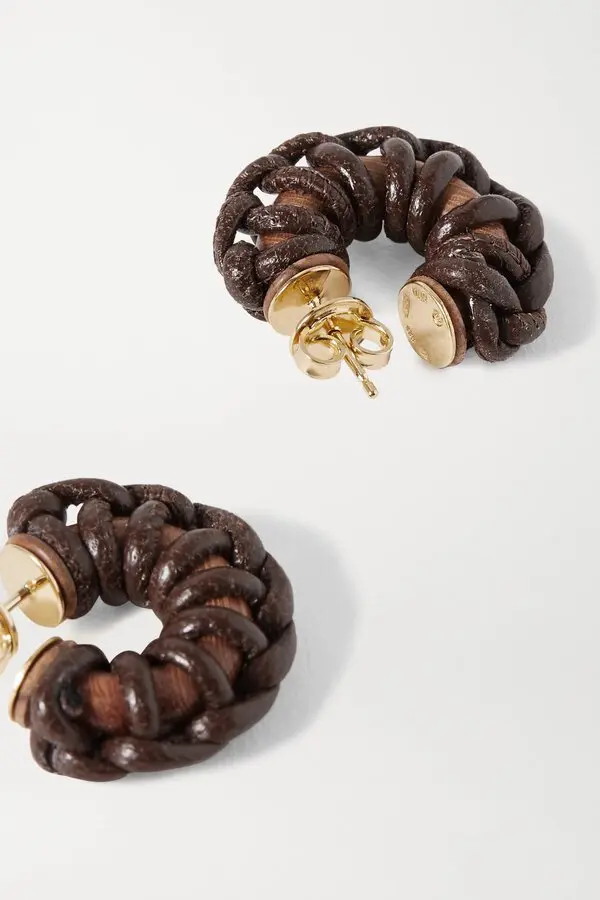 Bottega Veneta Leather, Wood And Gold-tone Earrings