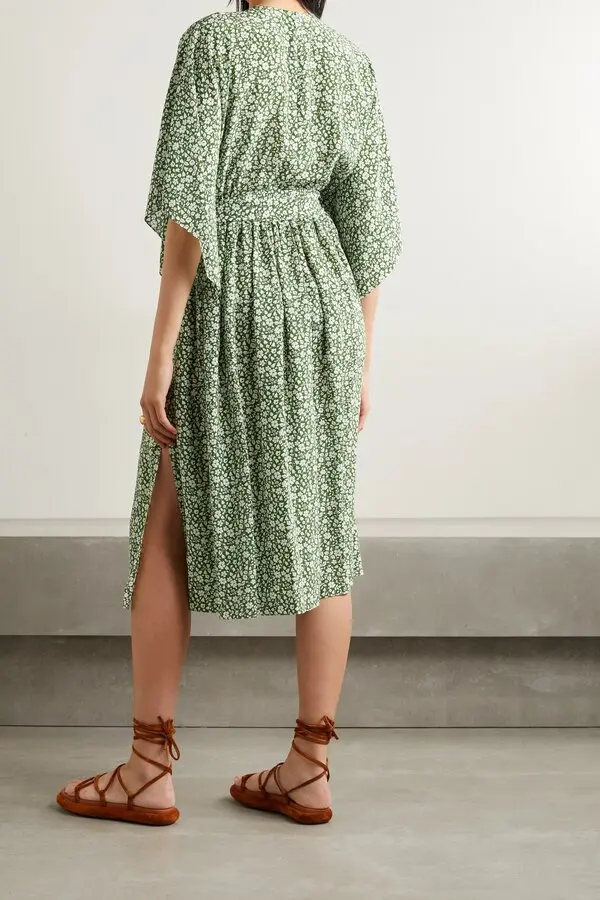 Michael Kors Belted Floral-Print Silk Crepe De Chine Midi Dress In Green -  70% Off | Editorialist