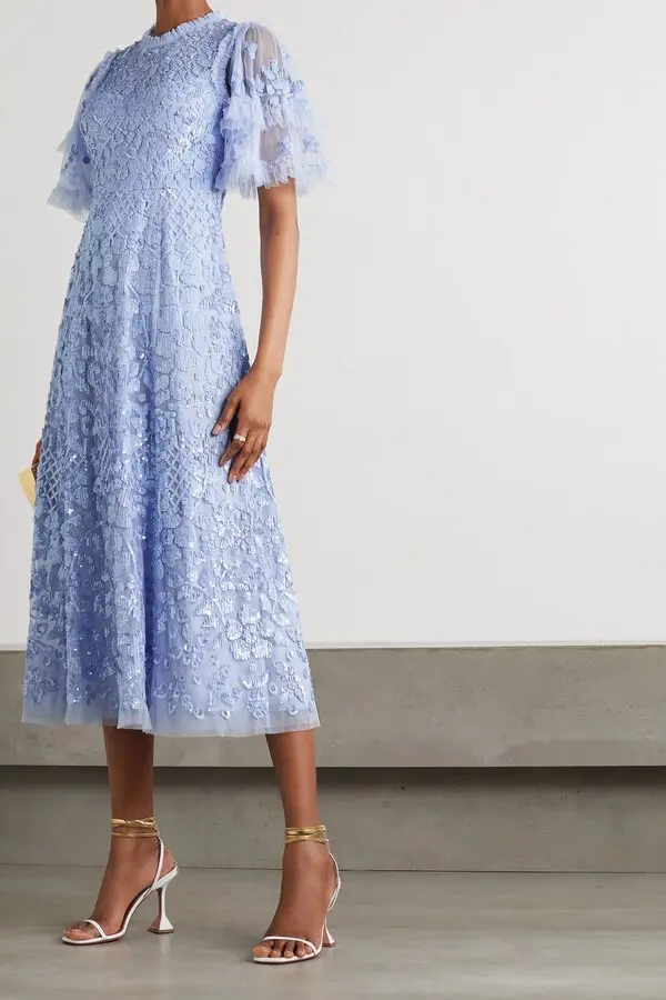 Needle & Thread Aurelia Ballerina Sequin-Embellished Ruffled Tulle Midi  Dress In Blue - 50% Off | Editorialist