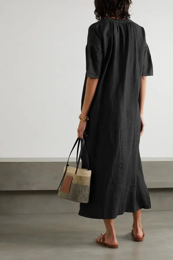 max mara leisure linen dress Max Mara Nocino Belted Linen Midi Shirt Dress In Blue - 50% Off