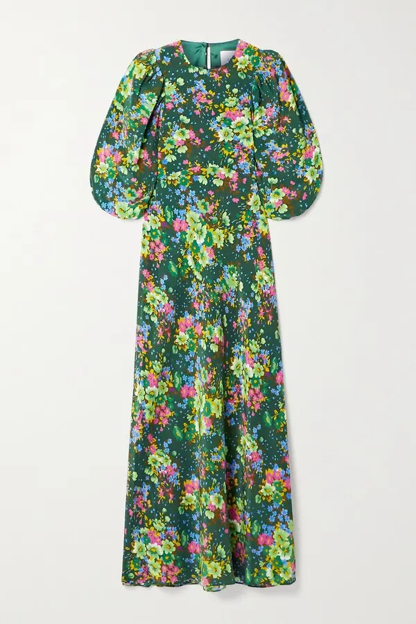 Les Reveries Floral-Print Silk Crepe De Chine Midi Dress In Green - 60% Off  | Editorialist