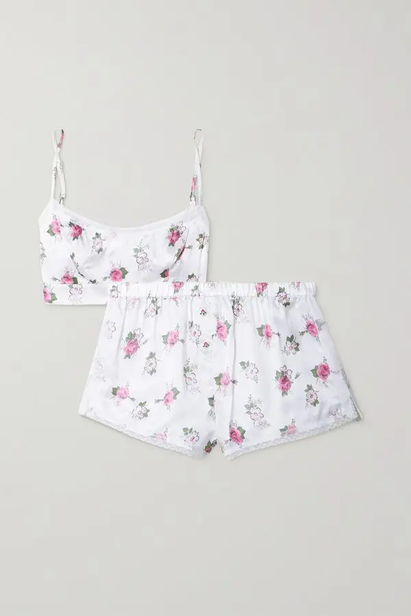 Morgan Lane Loveshackfancy Noelle Martine Lace-trimmed Satin Pajama Set