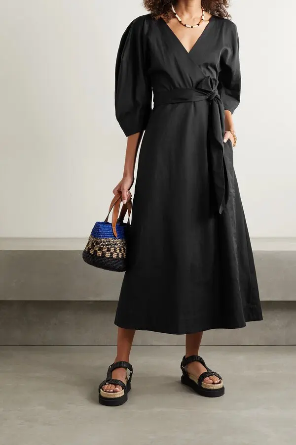 Mara Hoffman Net Sustain Agnella Organic Cotton Wrap Midi Dress In Black -  60% Off | Editorialist
