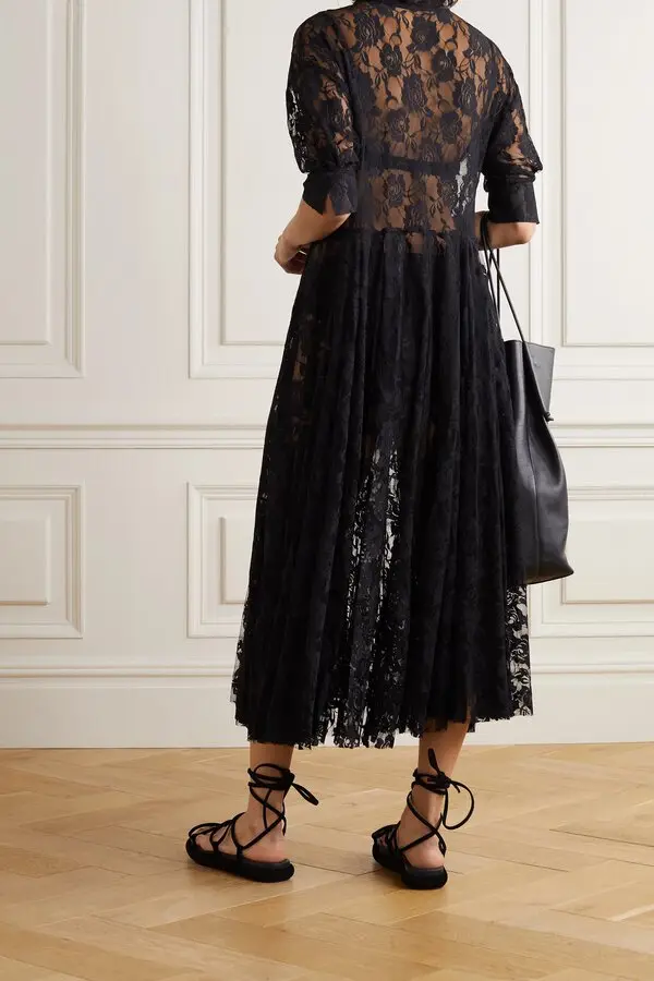 Norma Kamali Pussy-Bow Lace Midi Dress In Black - 50% Off | Editorialist