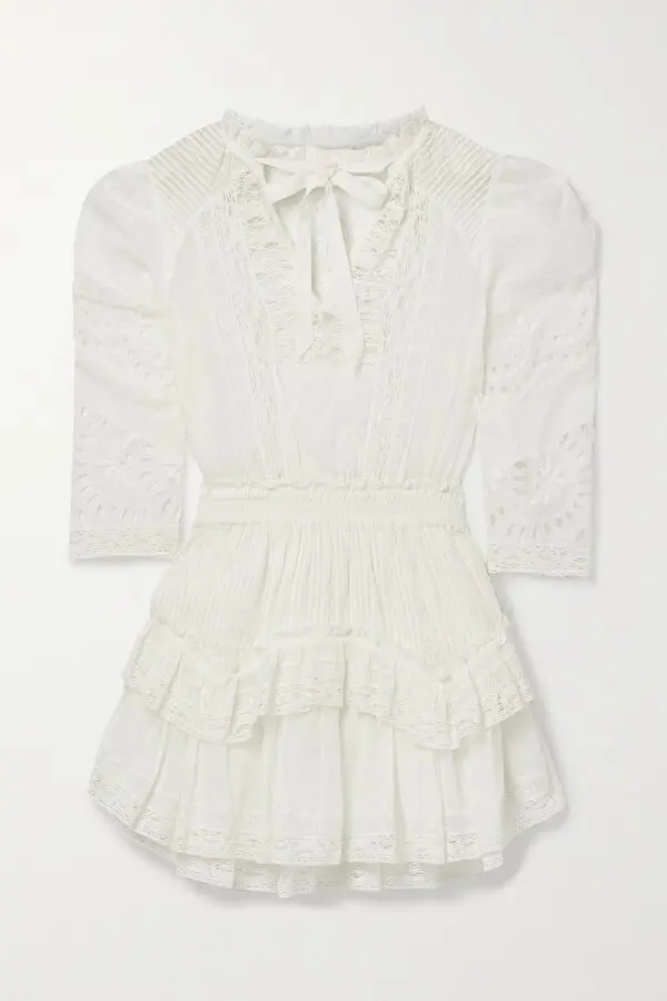 Loveshackfancy Isidore Lace-Trimmed Broderie Anglaise And Swiss-Dot Cotton-Voile  Mini Dress In White - 60% Off | Editorialist