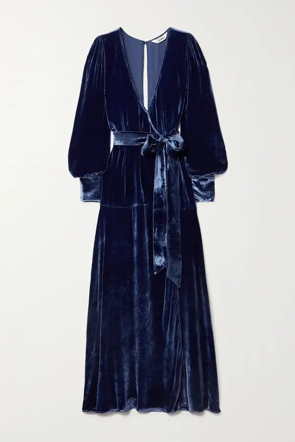 Sleeping With Jacques The Sylvia Velvet Wrap Maxi Dress In Blue - 50% Off |  Editorialist
