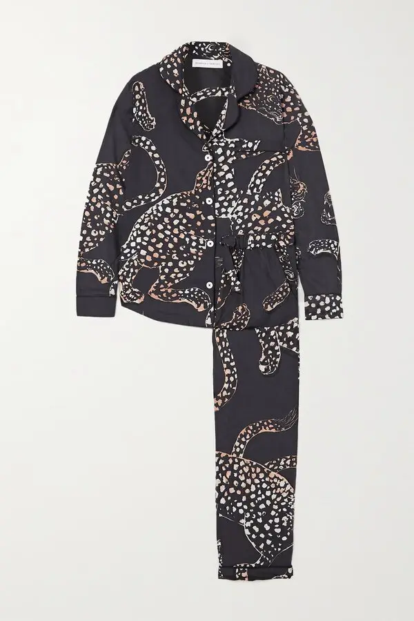 Desmond & Dempsey Net Sustain Jag Printed Organic Cotton Pajama Set