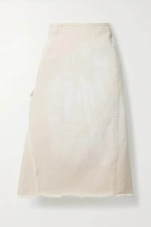Marni Frayed Denim Midi Skirt - Off-white