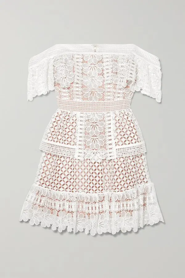 SELF-PORTRAIT Off-the-shoulder Guipure Lace Mini Dress