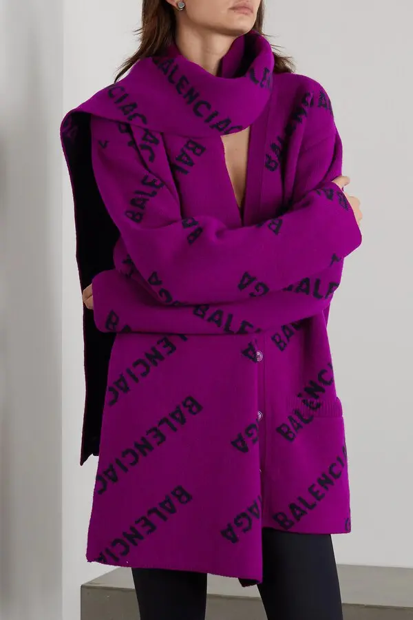 Balenciaga Wool-jacquard Scarf - Purple