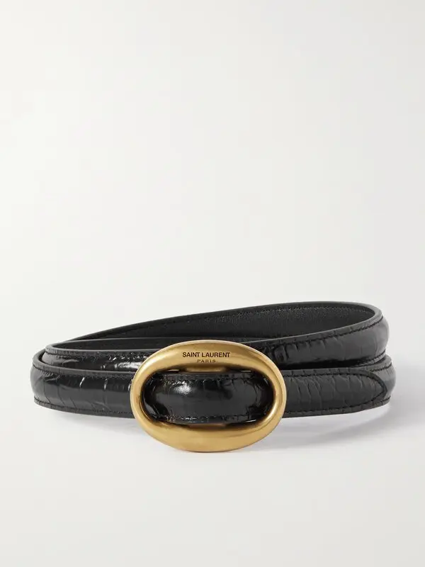 Saint Laurent Croc-effect Leather Belt