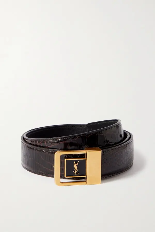 Saint Laurent Croc-effect Leather Belt - Brown