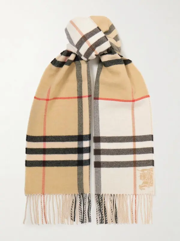 Burberry Fringed Checked Cashmere Scarf - Neutrals