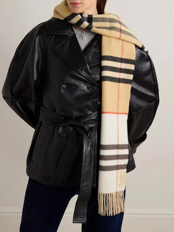 Burberry Fringed Checked Cashmere Scarf - Neutrals