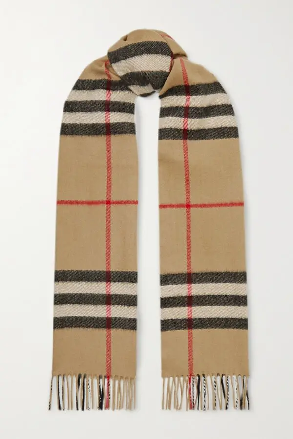Burberry Net Sustain Fringed Checked Cashmere Scarf - Brown