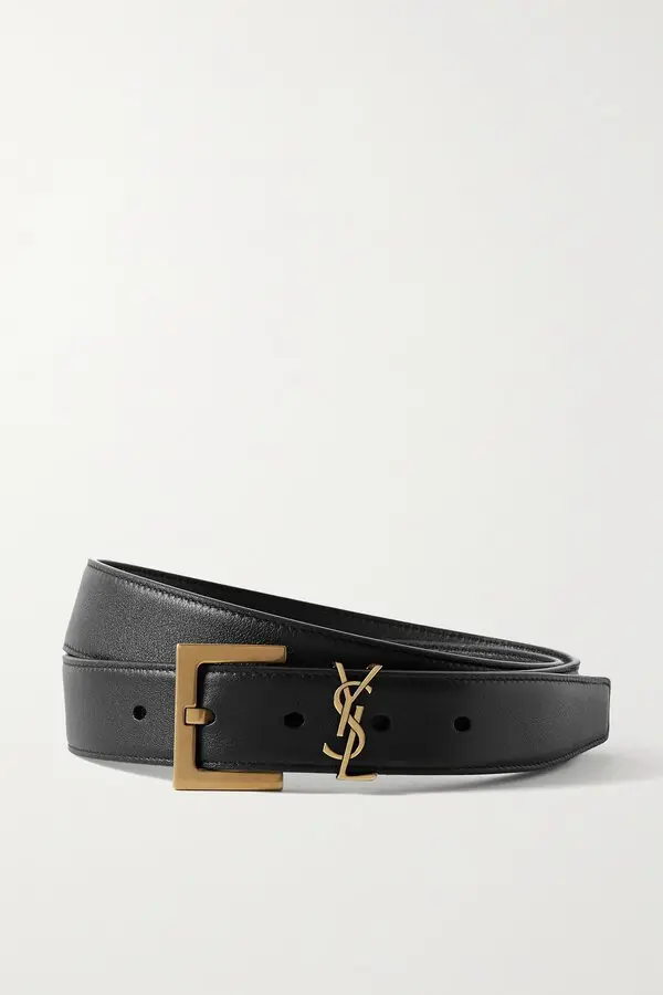 Saint Laurent Cassandre Leather Belt - Black
