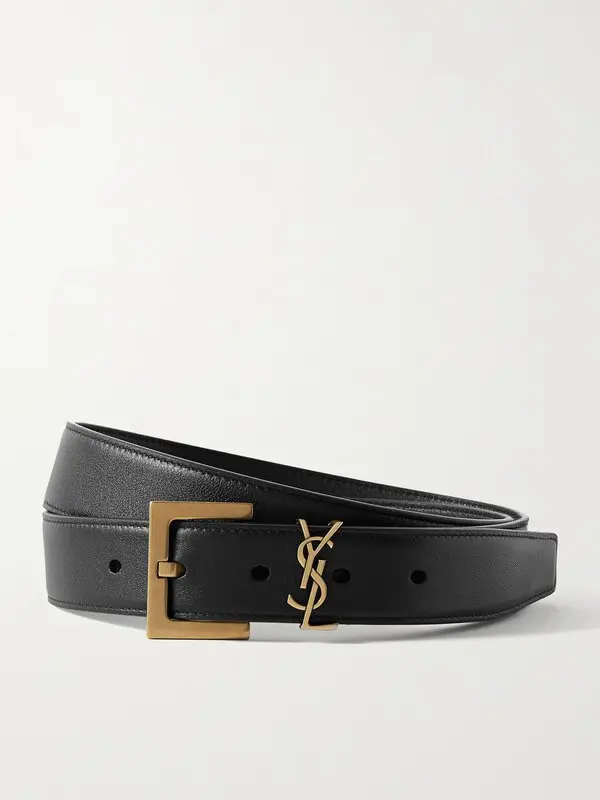 Saint Laurent Cassandre Leather Belt - Black