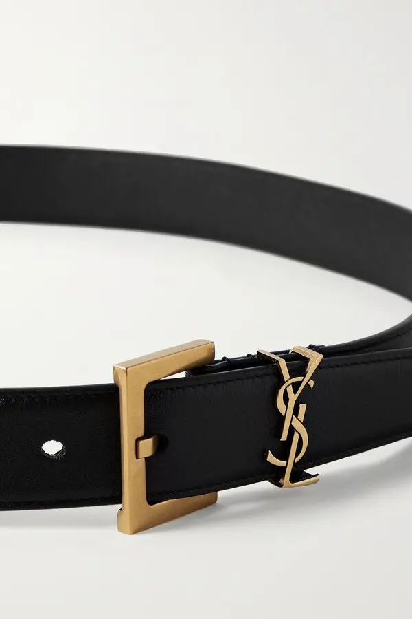 Saint Laurent Cassandre Leather Belt - Black