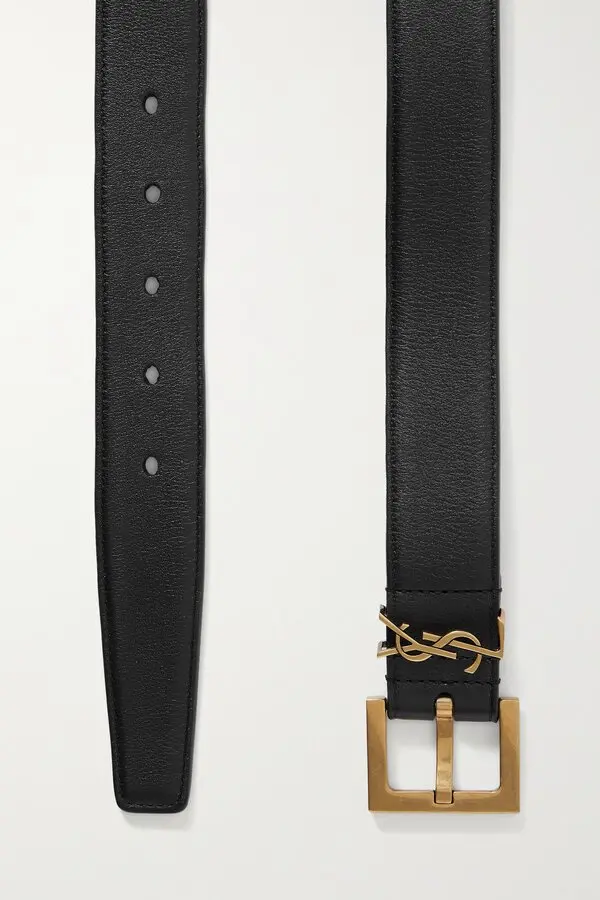 Saint Laurent Cassandre Leather Belt - Black