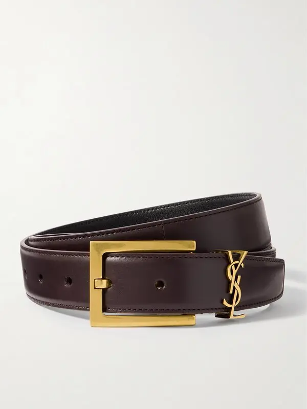 Saint Laurent Cassandre Leather Belt - Brown