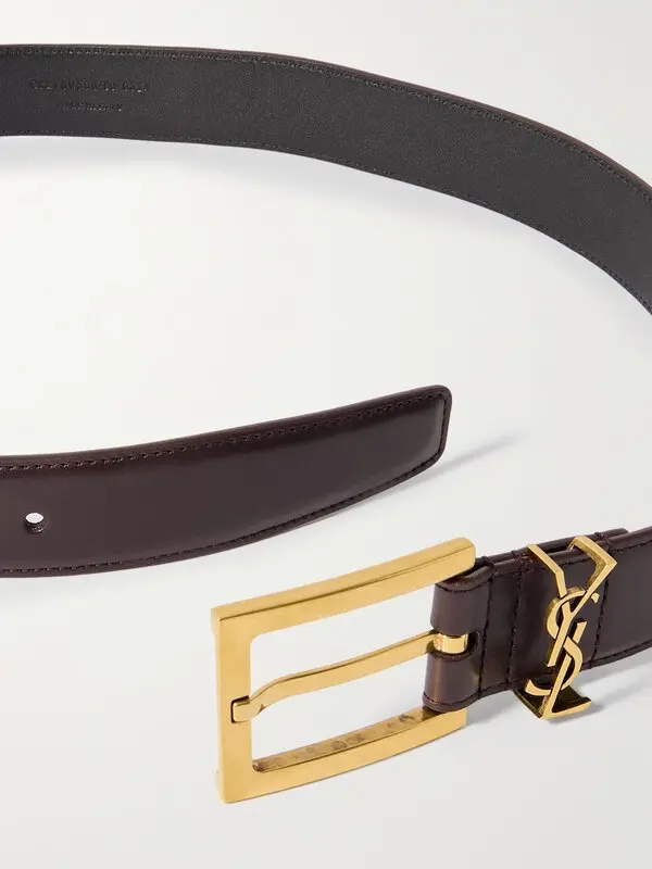 Saint Laurent Cassandre Leather Belt - Brown