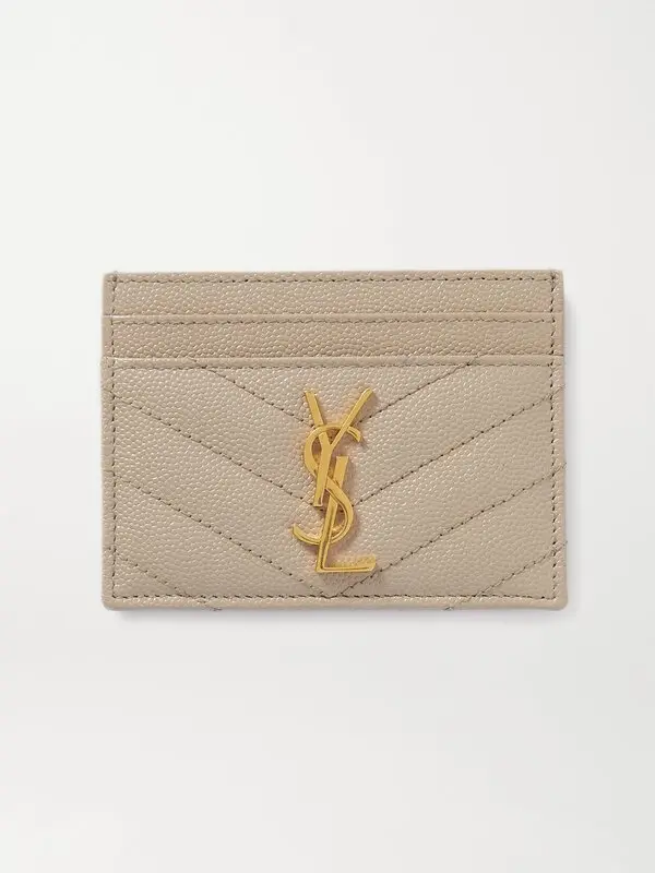 Saint Laurent Monogramme Quilted Textured-leather Cardholder - Neutrals
