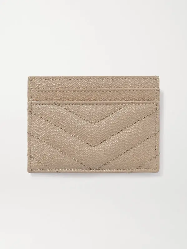 Saint Laurent Monogramme Quilted Textured-leather Cardholder - Neutrals