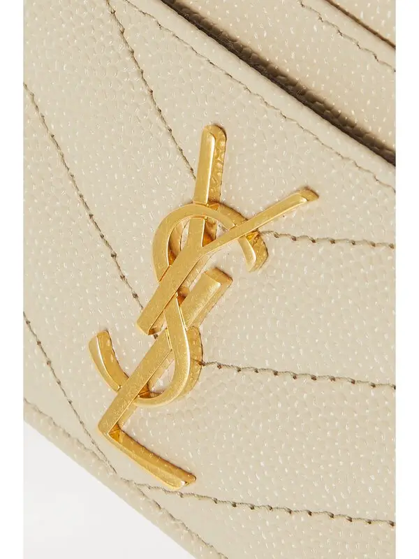 Saint Laurent Monogramme Quilted Textured-leather Cardholder - Neutrals