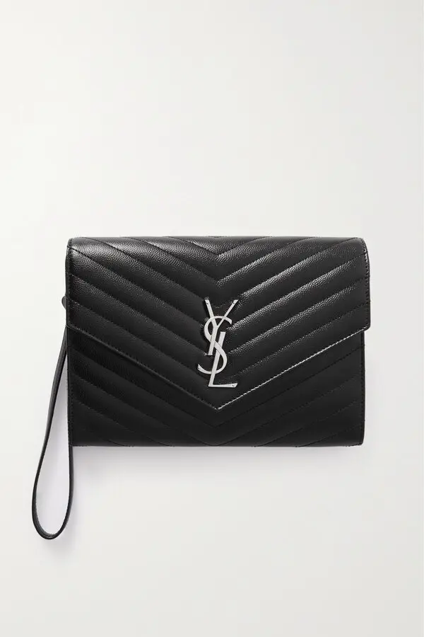 Saint Laurent Monogramme Quilted Textured-leather Pouch - Black