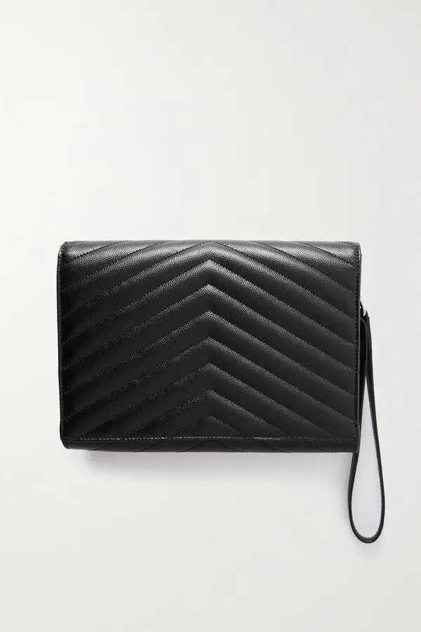 Saint Laurent Monogramme Quilted Textured-leather Pouch - Black