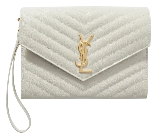 Saint Laurent Monogramme Quilted Textured-leather Pouch - Cream