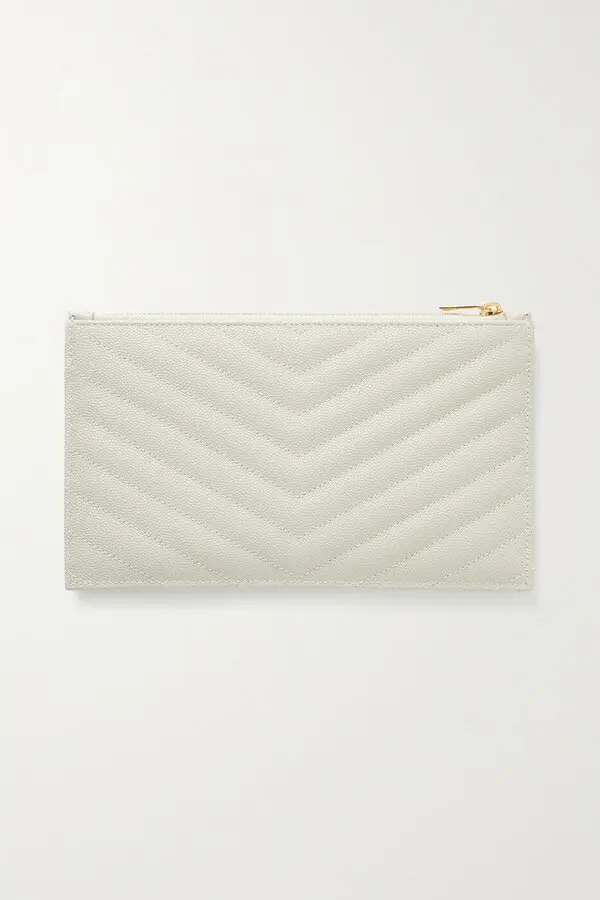 Saint Laurent Monogramme Quilted Textured-leather Pouch - Off-white