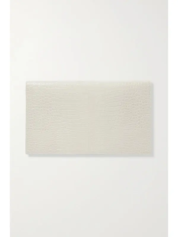 Saint Laurent Uptown Croc-effect Leather Pouch - Neutrals