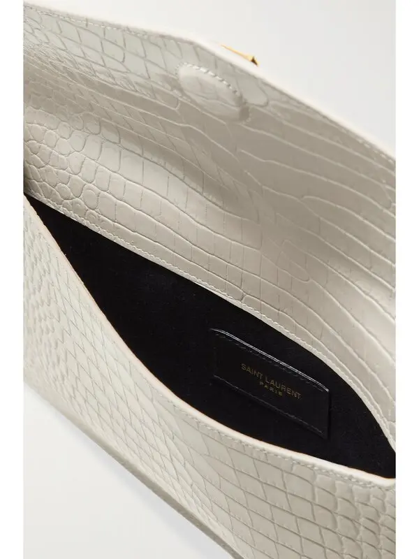 Saint Laurent Uptown Croc-effect Leather Pouch - Neutrals
