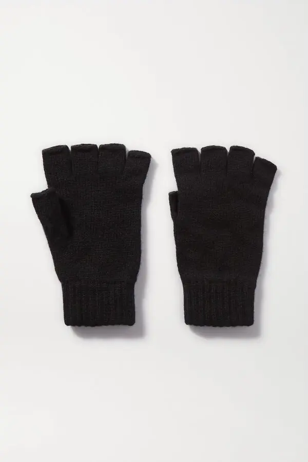 Johnstons Of Elgin Net Sustain Cashmere Fingerless Gloves - Black